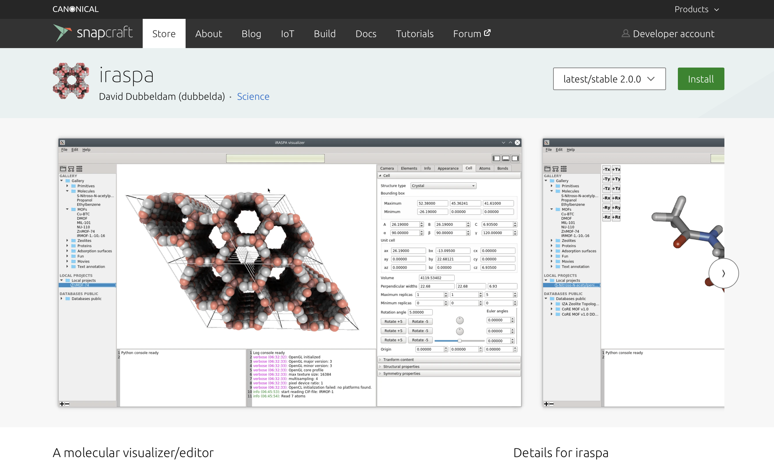 iRASPA Available in the Linux Store · iRASPA